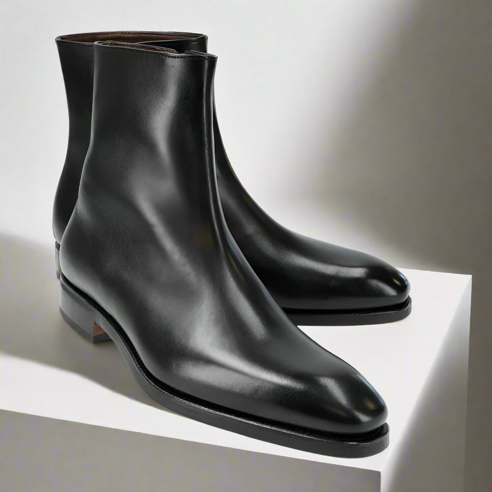 Black Leather Zip Boot for Men | The Royale Peacock ⭐⭐⭐⭐⭐