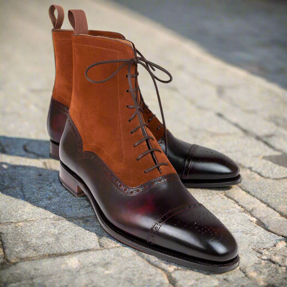 Tan Suede & Patina Burgundy Leather Lace Up Military Boot for Men⭐⭐⭐⭐⭐ ...