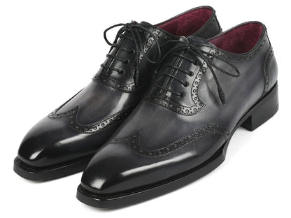 Dark Grey Leather Wingtip Oxford Shoes for Men | The Royale Peacock