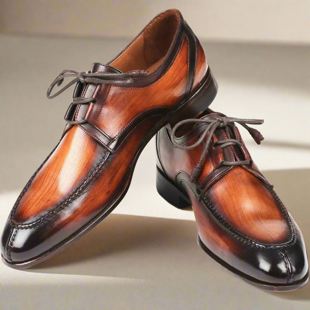 Tan Dual Tone Patina Leather Lace Up Shoes for Men | The Royale Peacock