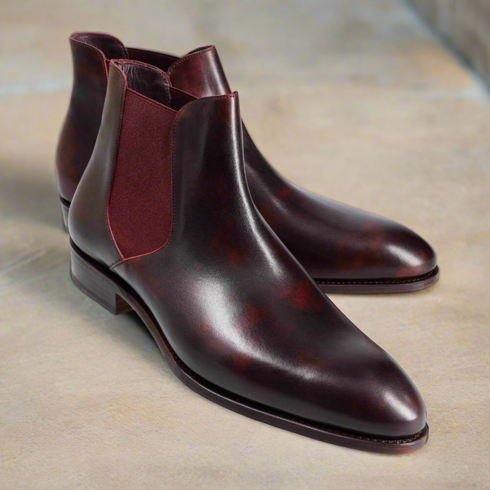 Burgundy Patina Leather Chelsea Boot for Men | The Royale Peacock ⭐⭐⭐⭐⭐