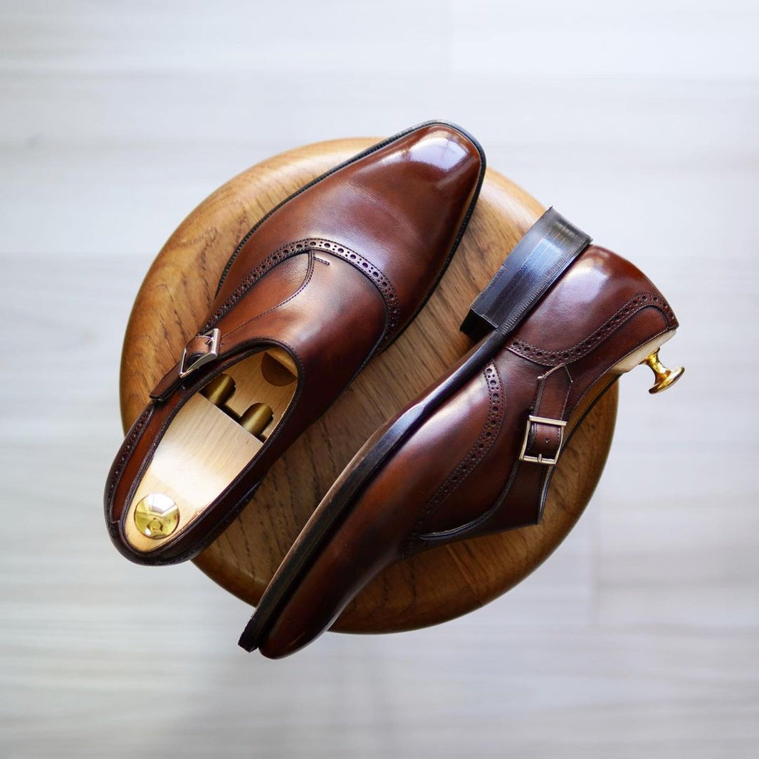 Monk Strap Formal Shoes for Men India – Genuine Leather Tan Monk Strap ...
